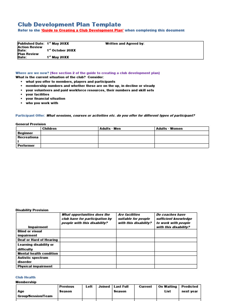 Club Development Template | PDF | Disability | Balance Sheet