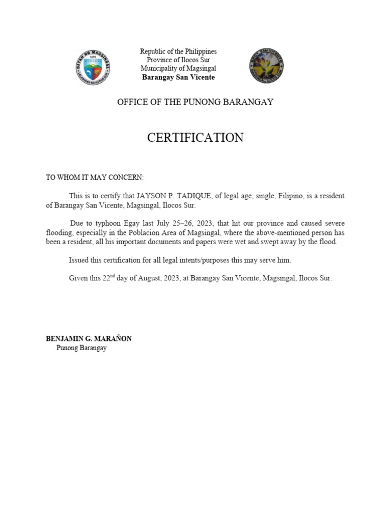 Certificate of Calamity | PDF