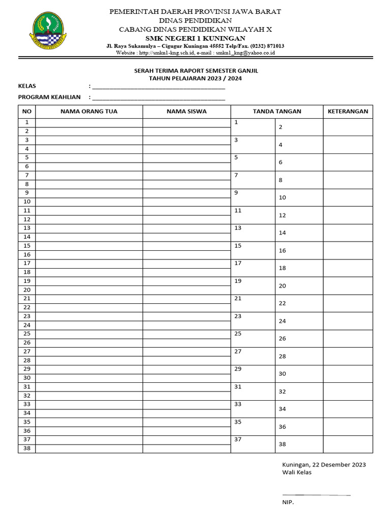 Daftar Serah Terima Raport | PDF