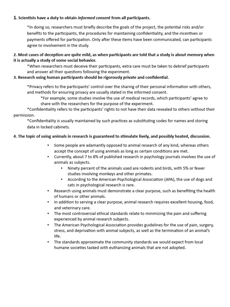 Ethics Notes | PDF | Animal Testing | Informed Consent