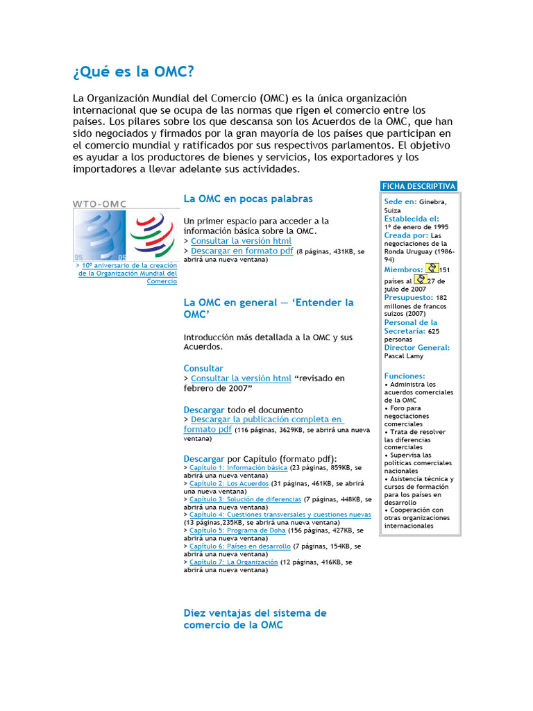 Qué Es La OMC | PDF | Organización de Comercio Mundial | Acuerdo General sobre Aranceles ...