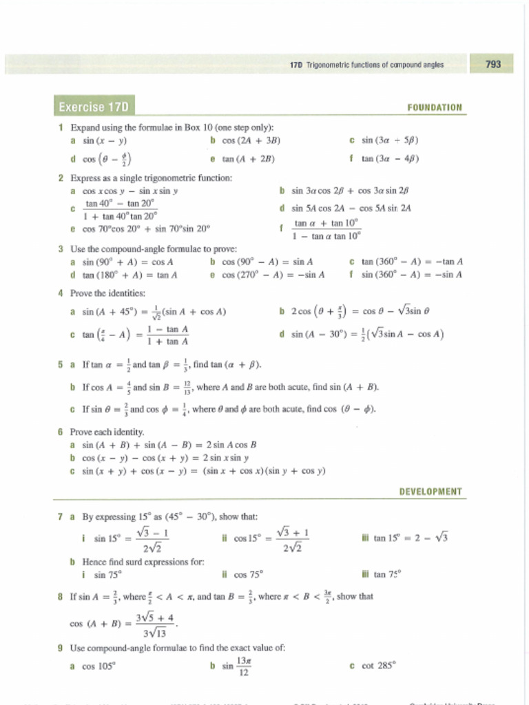 Cambridge Trig Identities Exercises | PDF