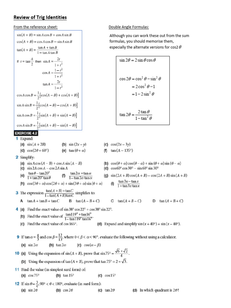 Review of Trig Identities | PDF