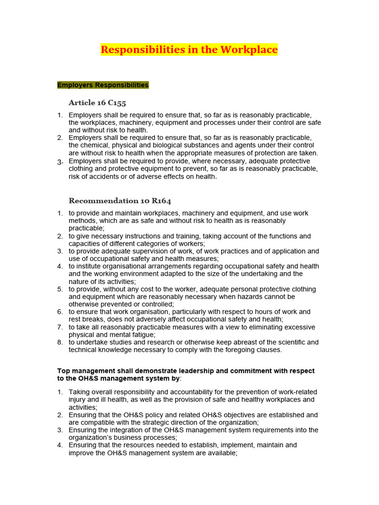 Workplace Health and Safety Responsibilities | PDF | Occupational ...