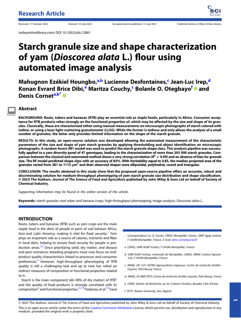 Starch Granule Size and Shape Characterization of Yam (Dioscorea Alata L.) Our Using Automated ...