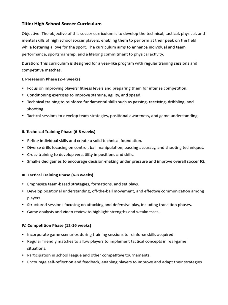 Title High School Soccer Curriculum | PDF | Curriculum | Behavior ...