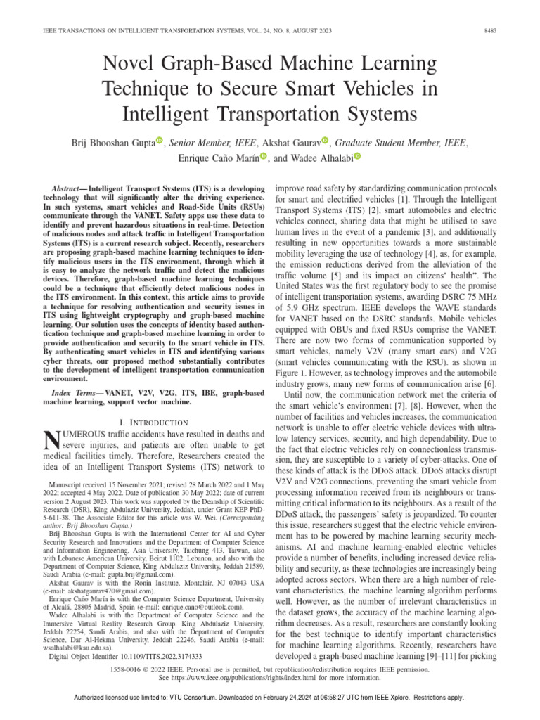 Novel Graph-Based Machine Learning Technique To Secure Smart Vehicles ...