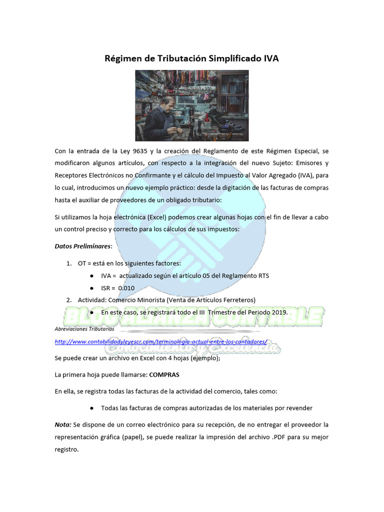 Régimen De Tributación Simplificado Iva 1 Pdf Factura Impuesto Al