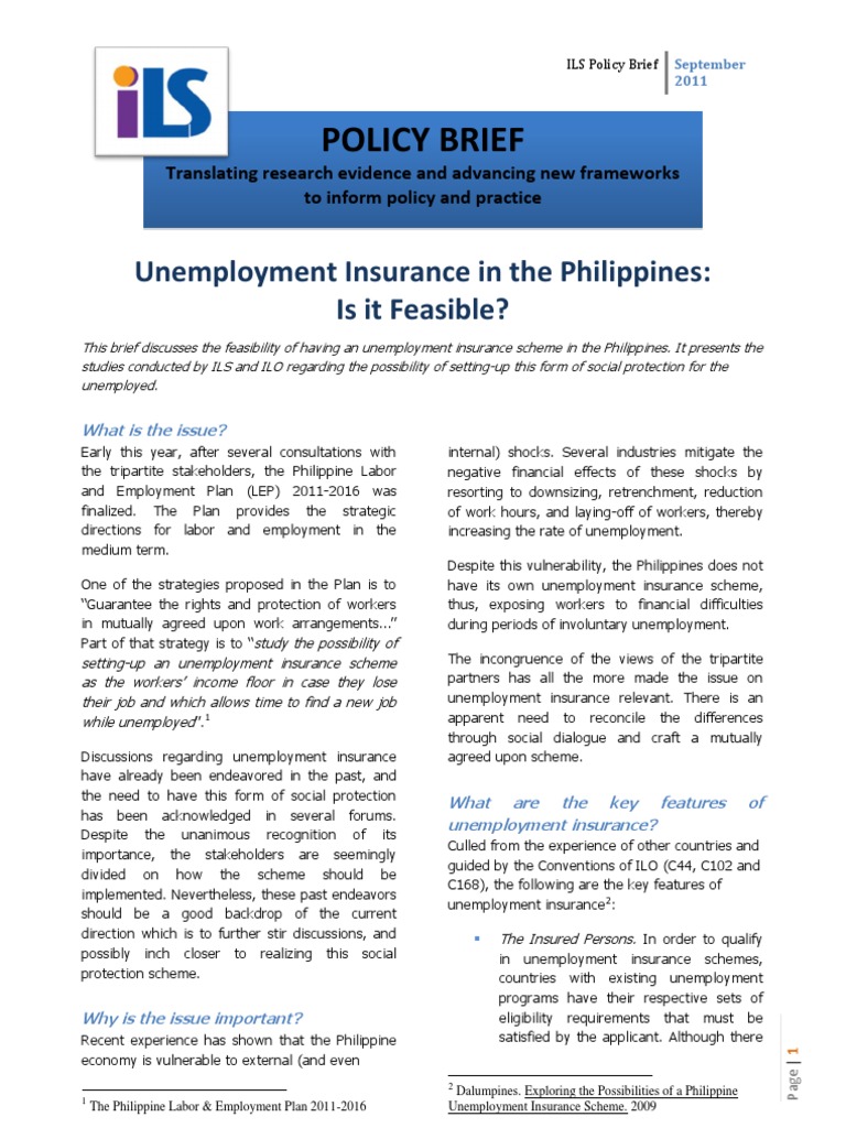 UI Policy Brief | PDF | Unemployment Benefits | Social Protection