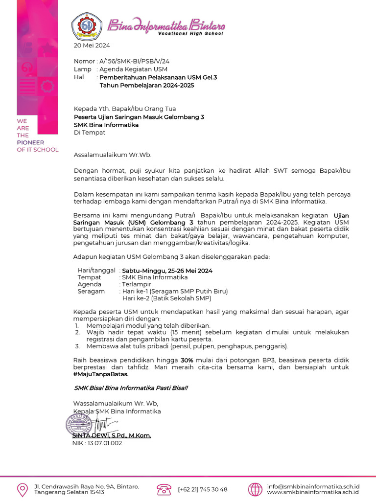 Surat Informasi Peserta USM Gelombang 3 24-25 | PDF