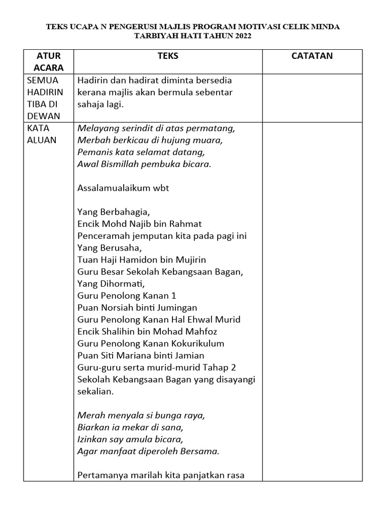 Teks Ucapa N Pengerusi Majlis Program Motivasi Celik Minda Tarbiyah Hati Tahun 2022 | PDF