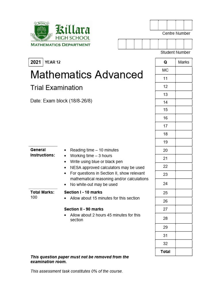 2021 Killara Trial Paper W Solutions 6183bff454b72 | PDF | Probability Distribution | Quartile
