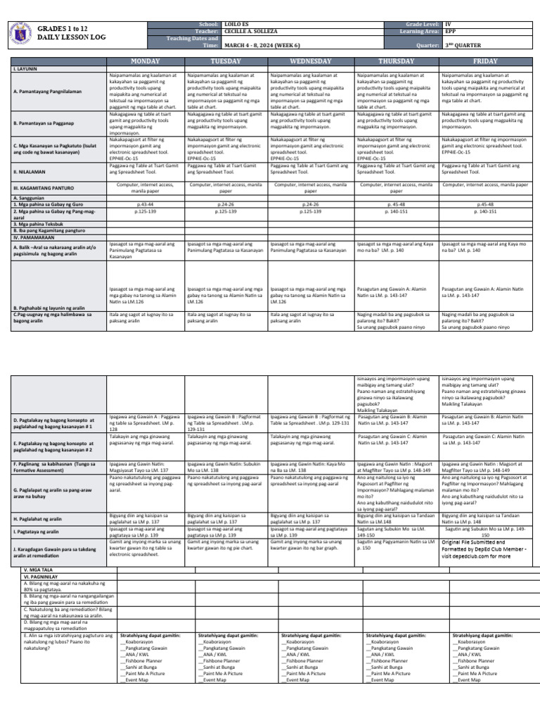 DLL - Epp 4 - Q3 - W6 | PDF