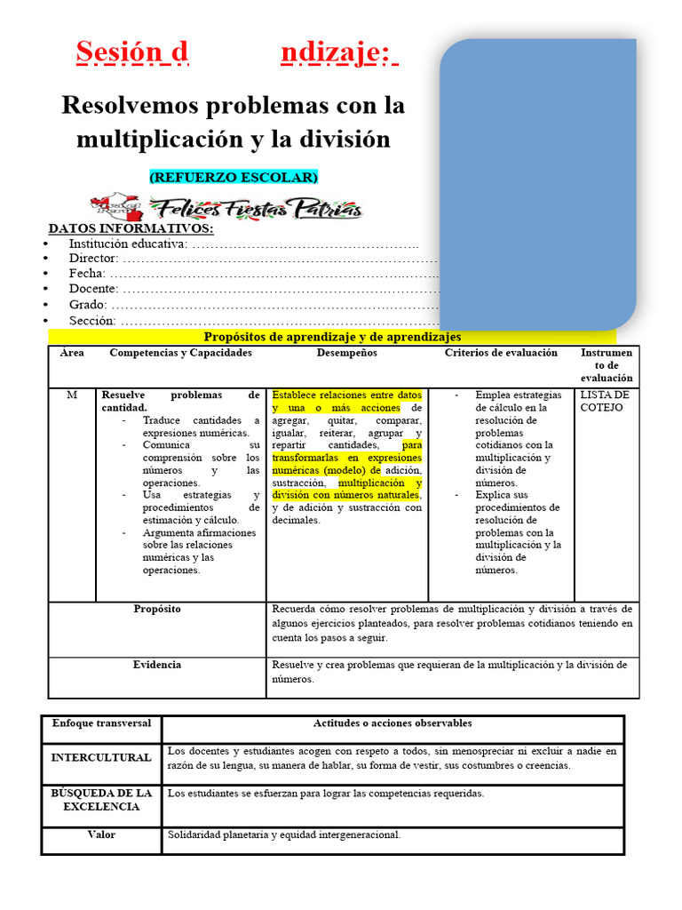 5º Grado Dia 3 Mat. Resolvemos Problemas Con La Multiplicación y La División | Descargar gratis ...