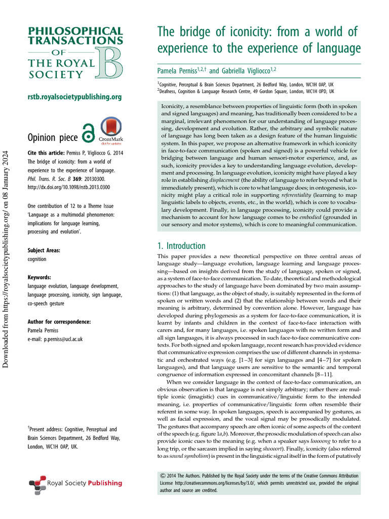 Perniss Et Al 2014 The Bridge of Iconicity From A World of Experience ...