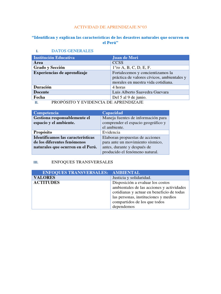 ACTIVIDAD DE APRENDIZAJE N°03 | Descargar gratis PDF | Aprendizaje | Evaluación