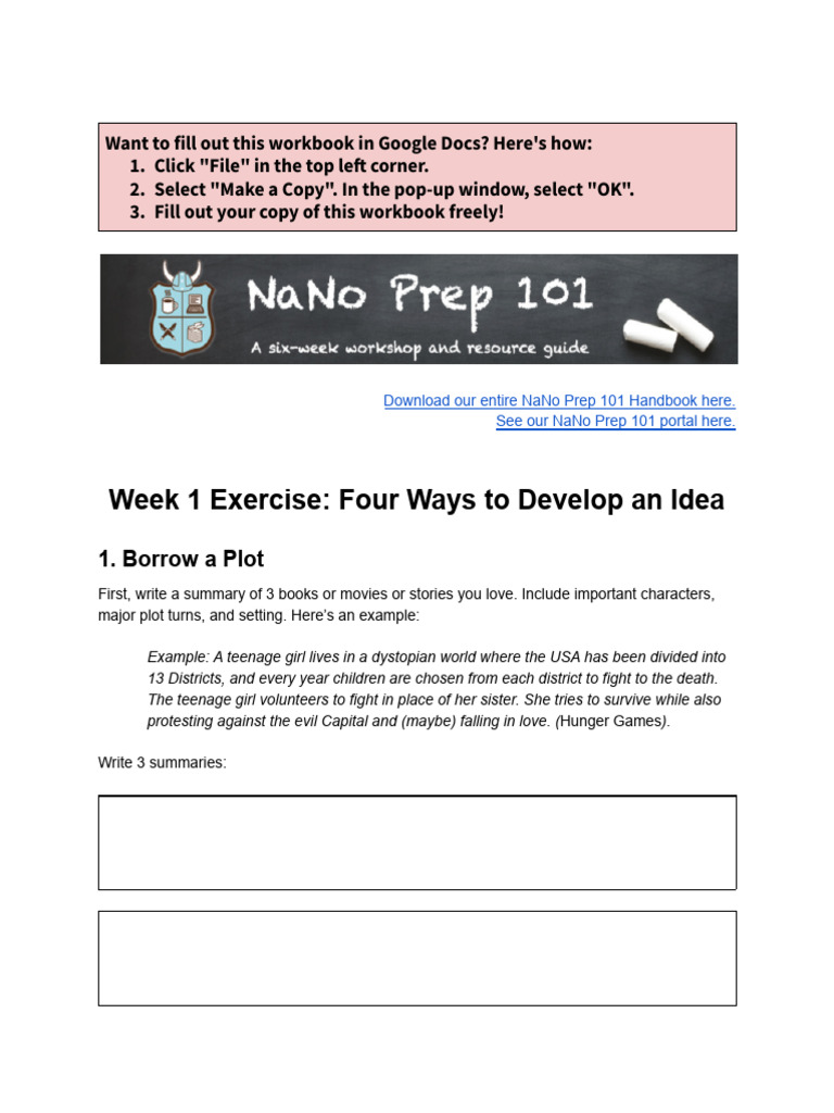 NaNo Prep 101 - Four Ways To Generate Ideas | PDF