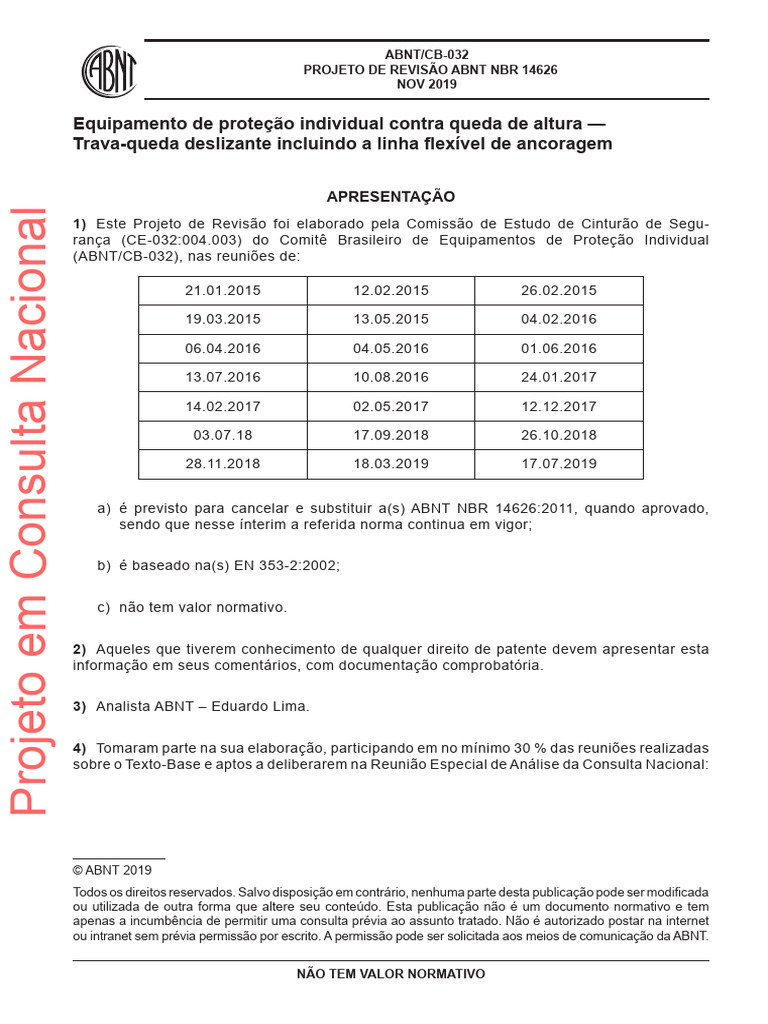 Revisão ABNT NBR 14626: Trava-queda | PDF | Freio