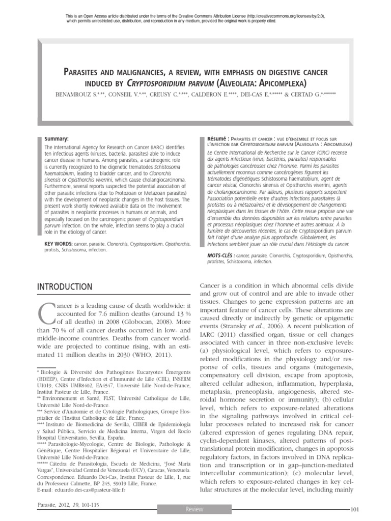 Parasites and Malignancies | PDF | Cancer | Carcinogenesis