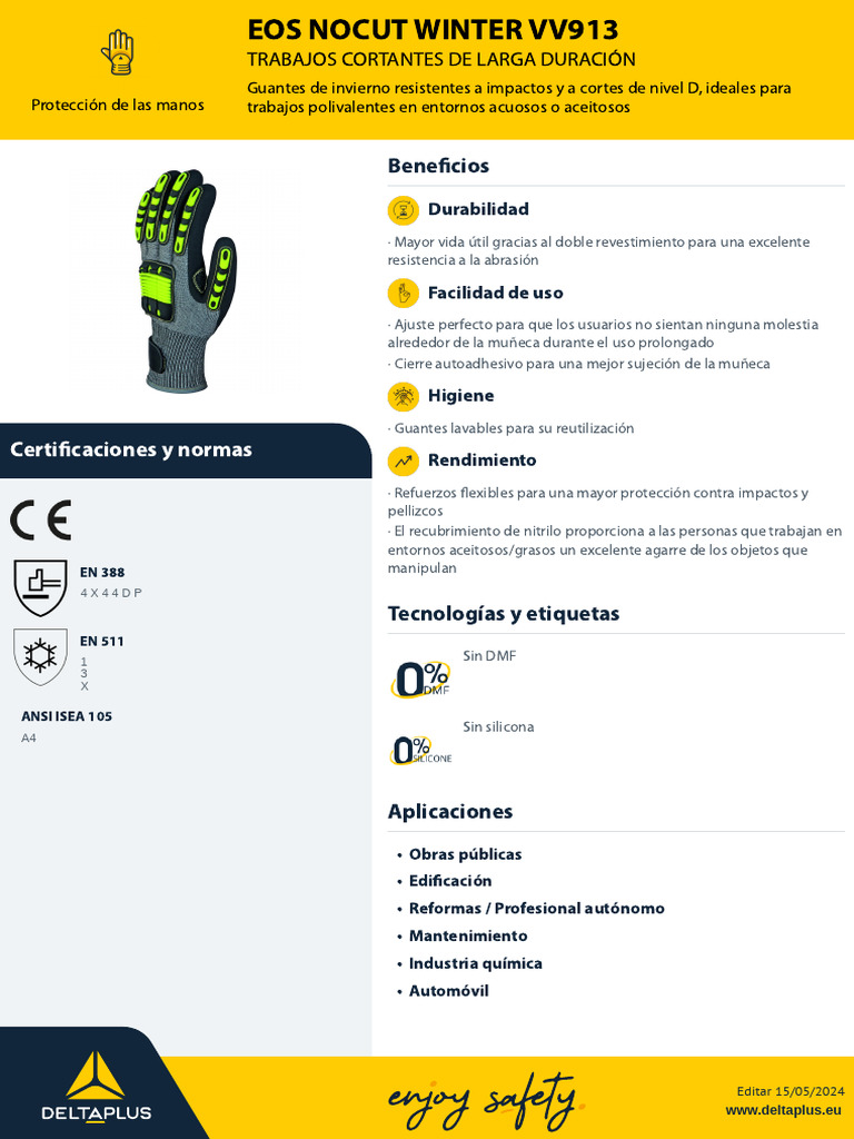 EOS NOCUT WINTER VV913 Technical-Sheet ES | PDF | Guante