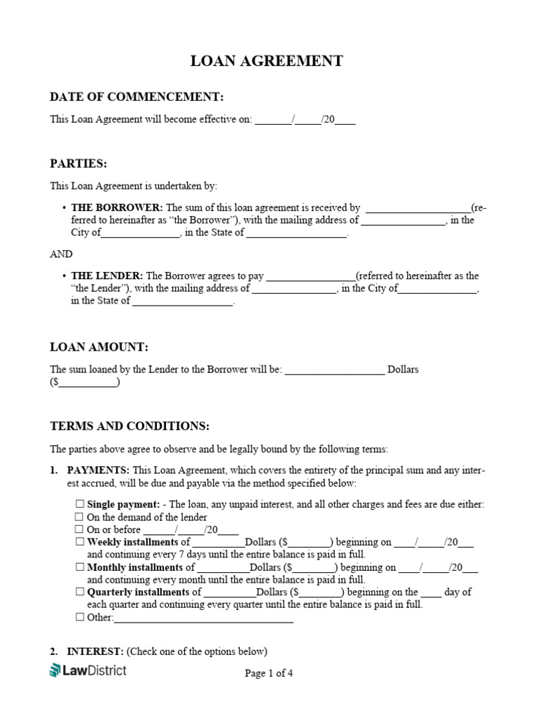 Loan Agreement Template | PDF | Loans | Interest