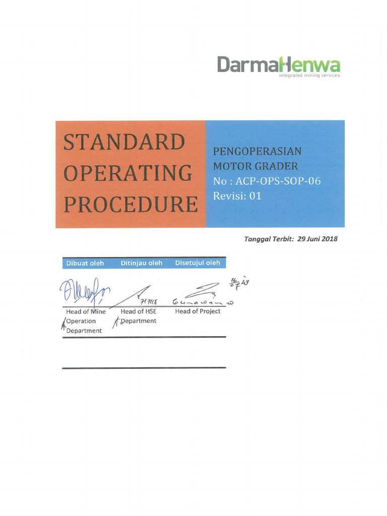 ACP-OPS-SOP-06-R1 Pengoperasian Motor Grader | PDF
