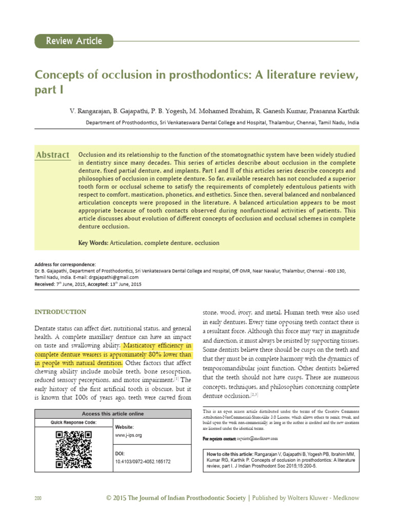 JIPS Review of Occlusion | PDF | Dentures | Human Tooth