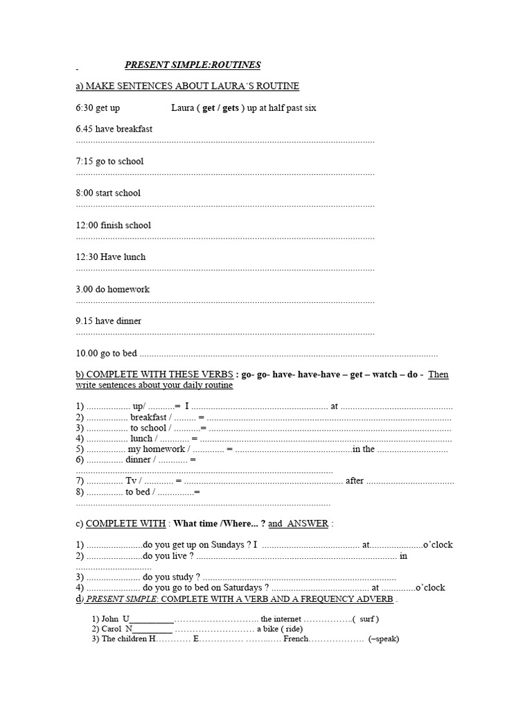 Routines PRESENT SIMPLE paragraph.docx | Download Free PDF | Language ...
