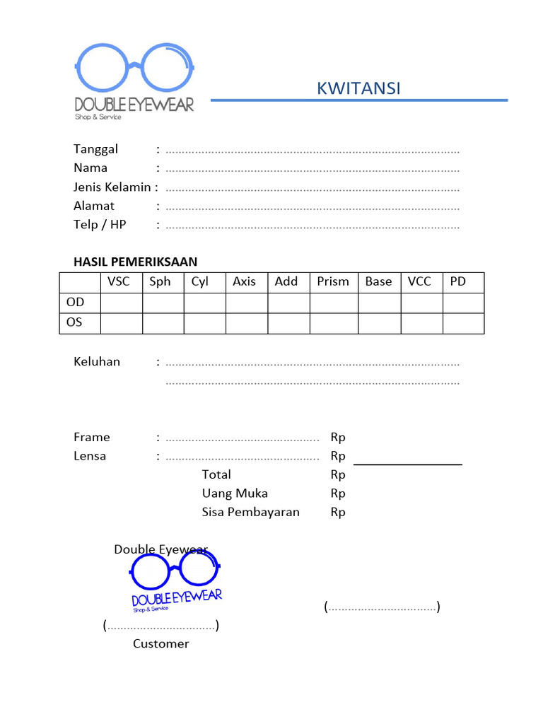 Kwitansi Pembelian Kacamata Optik | PDF | Teknologi & Rekayasa