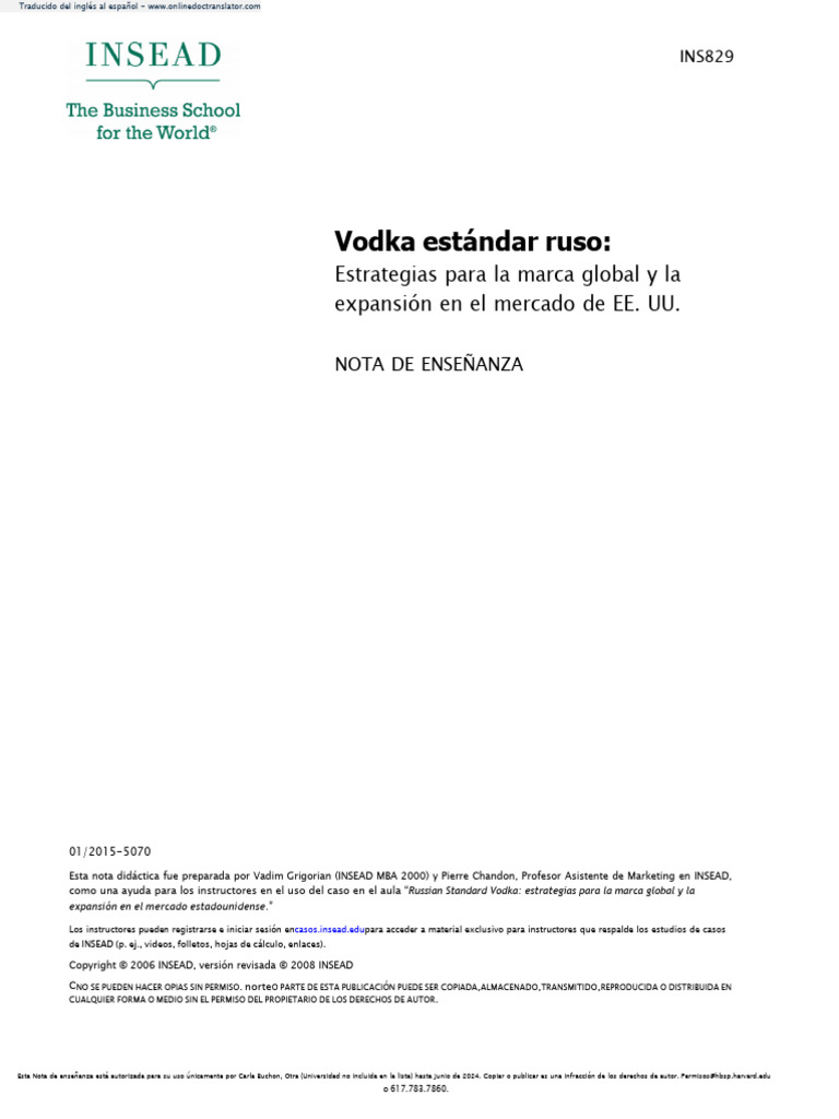 Teaching Note - Russian Standard - En.es | PDF | Vodka | Marca