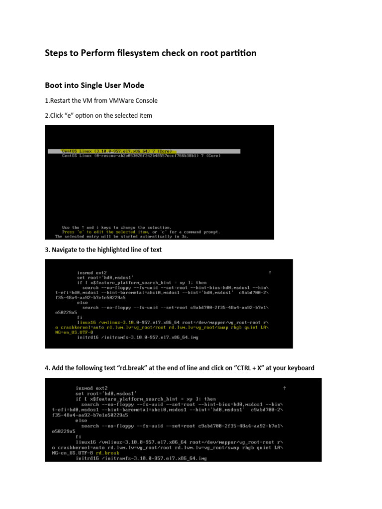 Steps To Perform Filesystem Check On Root Partition | PDF