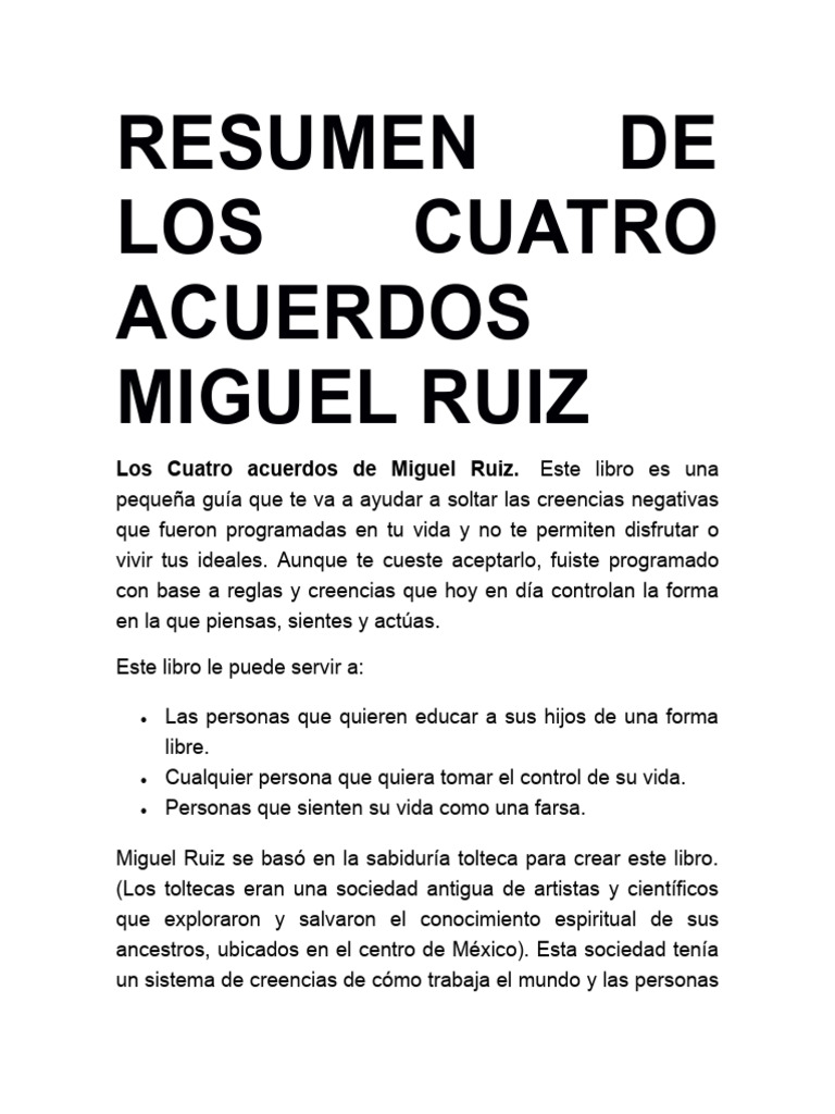 Resumen de Los Cuatro Acuerdos Miguel Ruiz | PDF | Amor | Sufrimiento