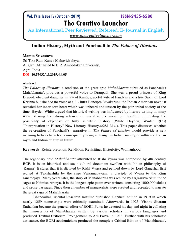 Indian History Myth and Panchaali in The Palace of | PDF | Mahabharata ...