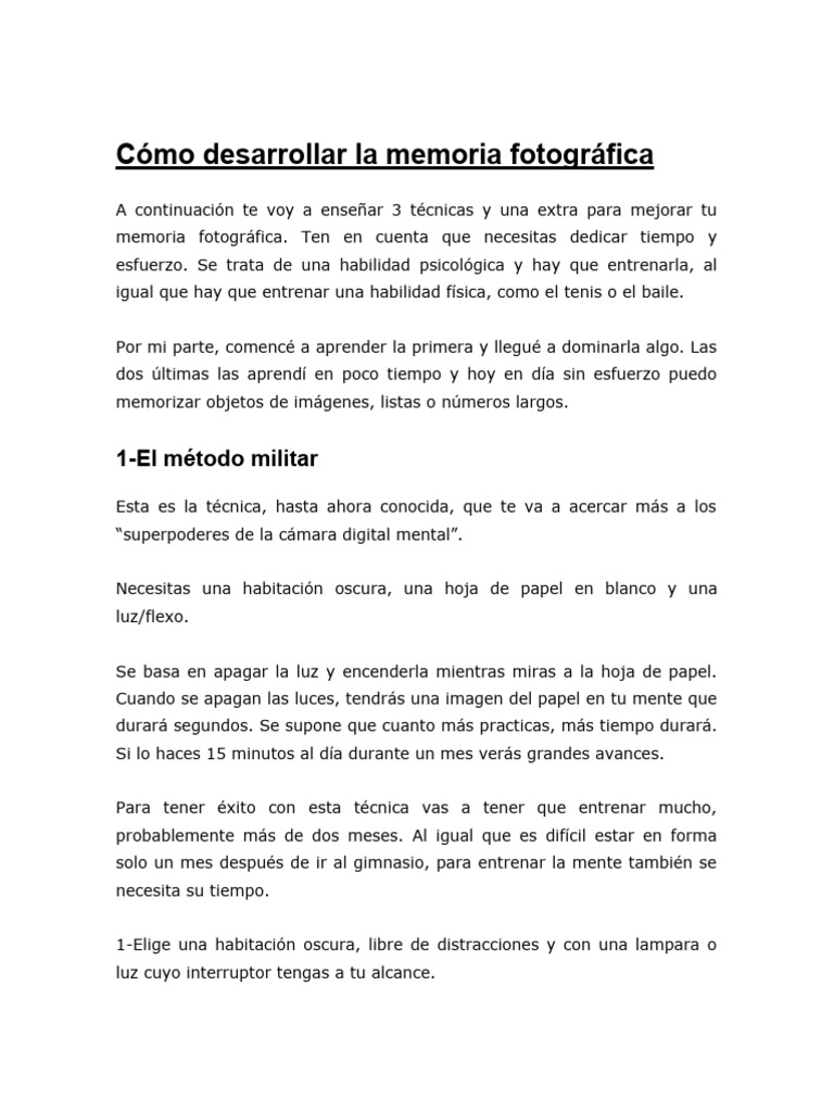 Como Desarrollar La Memoria Fotografica | PDF | Memoria