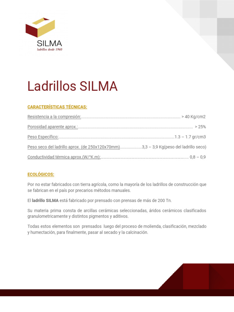 Ladrillos Silma | PDF | Ladrillo | Mortero (Albañilería)