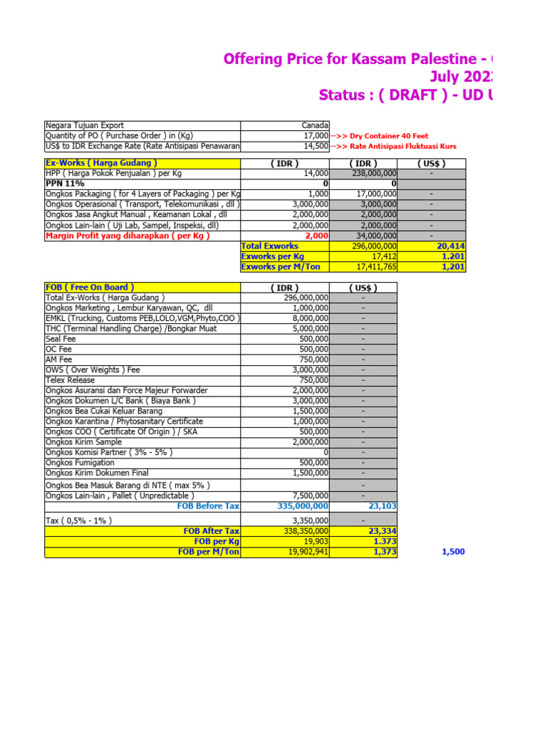 19 Offering Price For Kassam Canada - (CIF) UD Usaha Mandiri | PDF ...