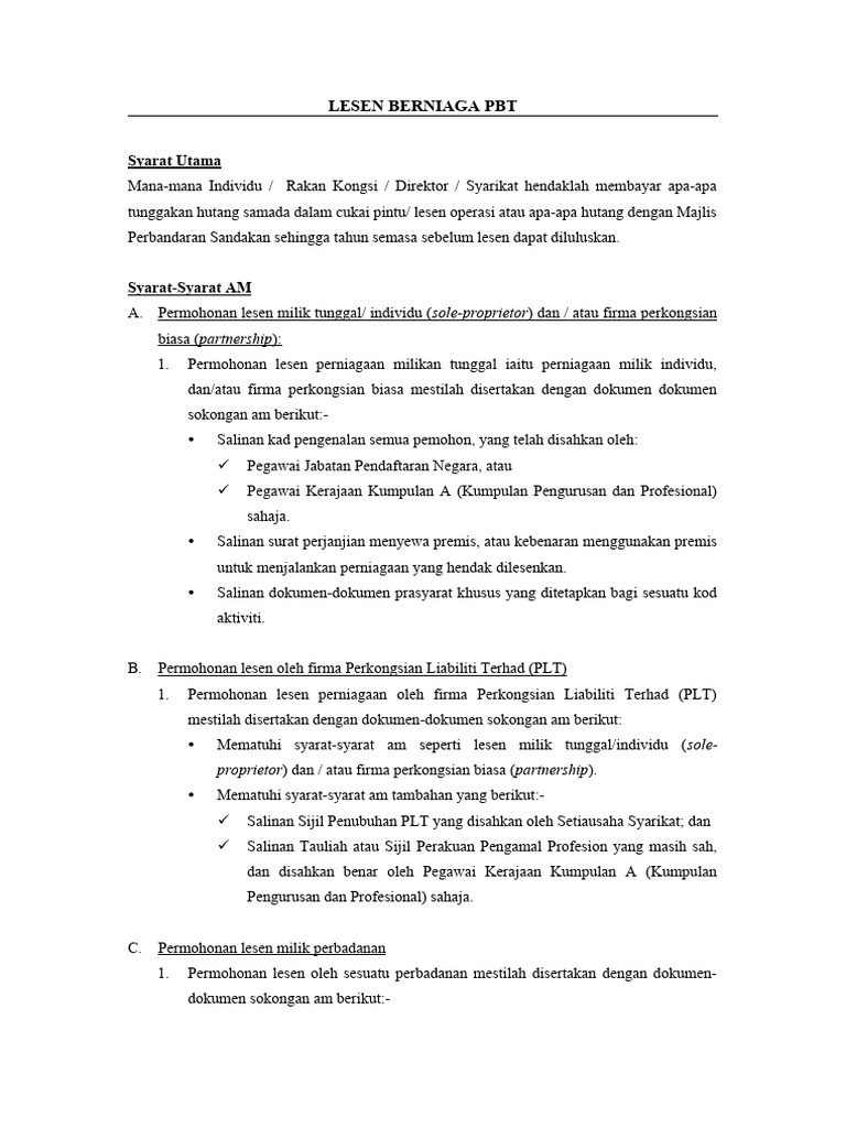 Garis Panduan Lesen Berniaga PBT Sandakan | PDF