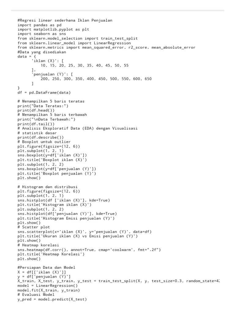 Regresi Linear Sederhana - Ipynb - Colab | PDF