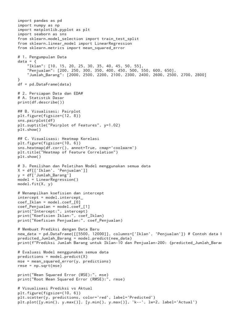 Tugas2 Regresi Linear Berganda - Ipynb - Colab | PDF | Mean Squared Error | Analysis Of Variance