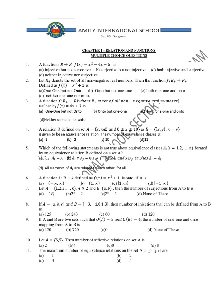 Relations and Functions MCQ | PDF | Mathematical Relations | Mathematical Concepts