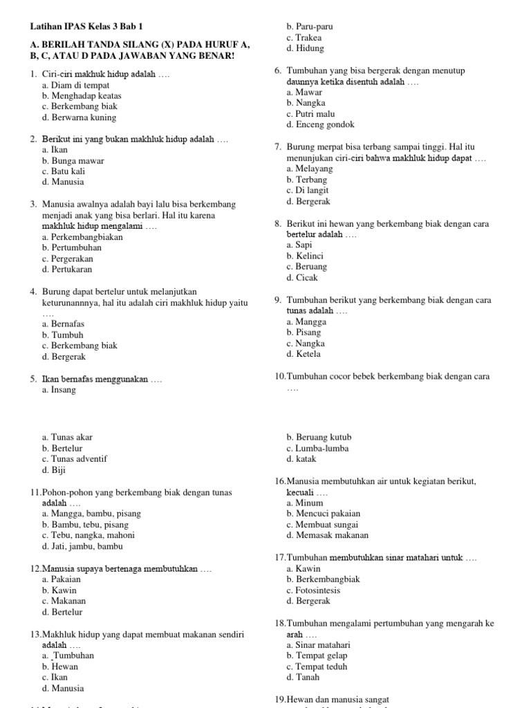 Rangkap 3 Latihan IPAS Kelas 3 Bab 1 | PDF
