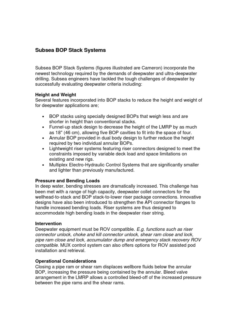 Subsea BOP Stack Systems | PDF | Mechanical Engineering | Manufactured ...