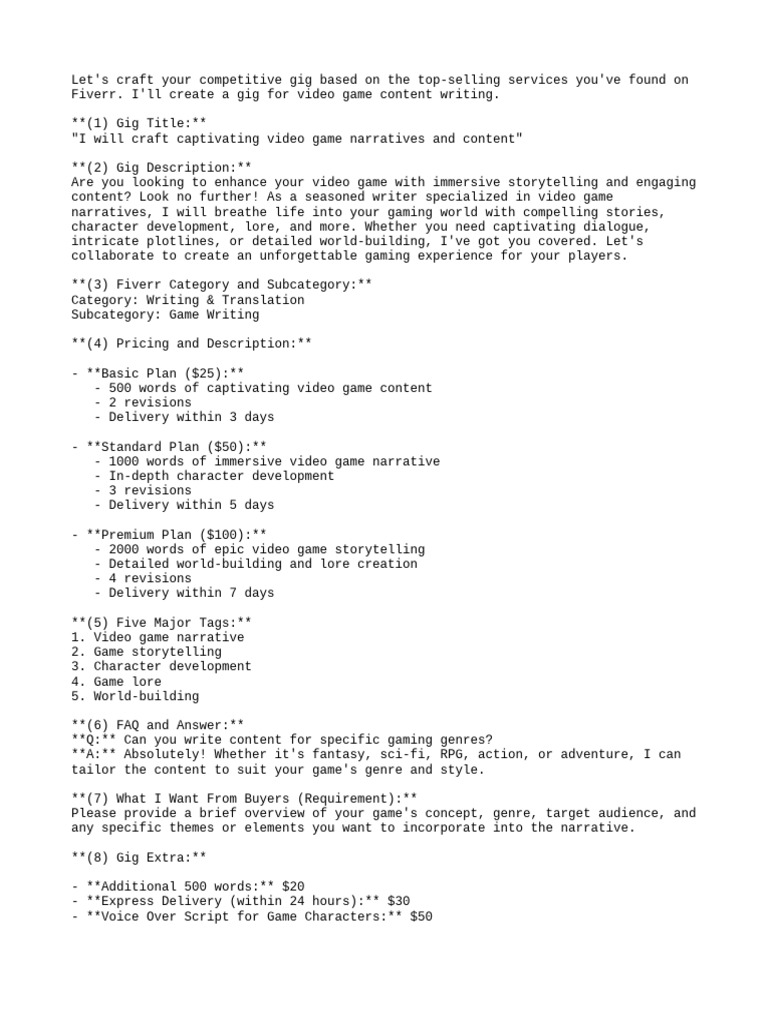 Chart Gig Description | PDF | Narration | Narrative
