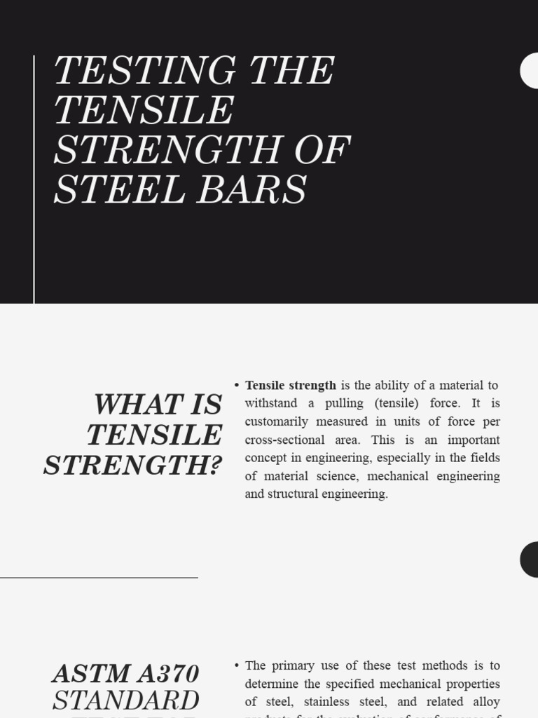 Tensile Strength Testing of Steel Bars | PDF | Strength Of Materials ...