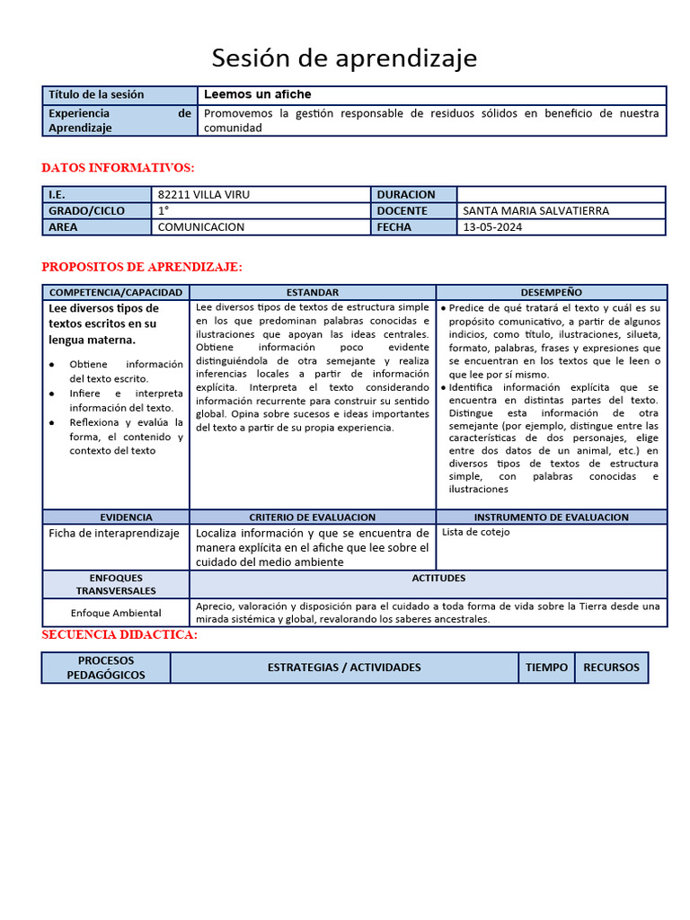 Iii Sesion de Aprendizaje 1 - 1 | PDF | Aprendizaje | Información