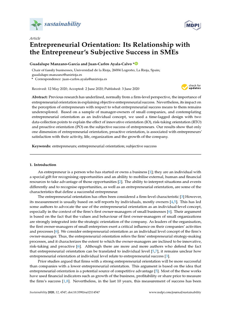Entrepreneurial Orientation Its Relationship With The Entrepreneur's ...