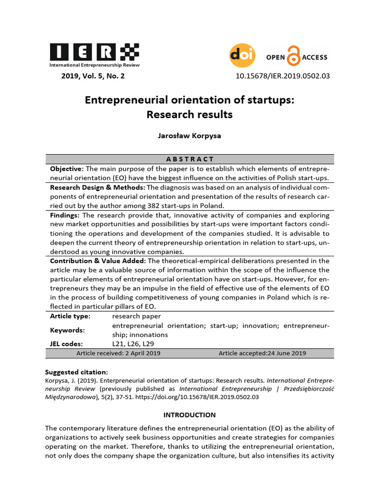 Entrepreneurial Orientation of Startups Research Results | PDF ...