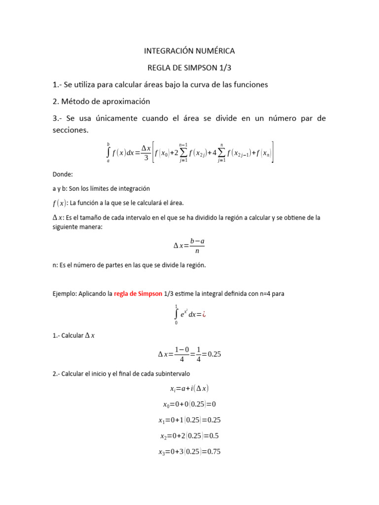 Regla de Simpson 1/3: Integración Numérica | PDF | Integral | Lógica matemática