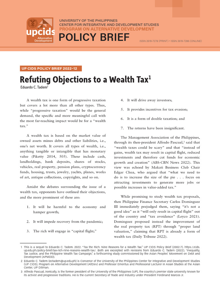 Refuting Objections To A Wealth Tax | PDF | Taxes | Wealth