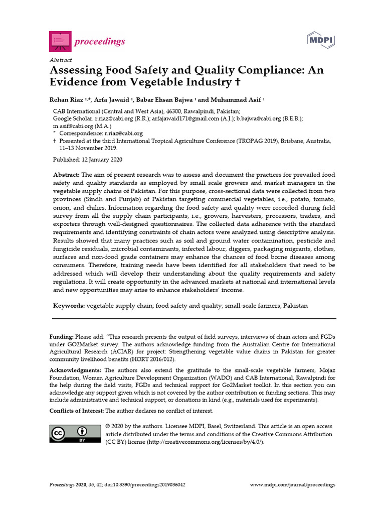 Assessing Food Safety and Quality Compliance - An Evidence From ...
